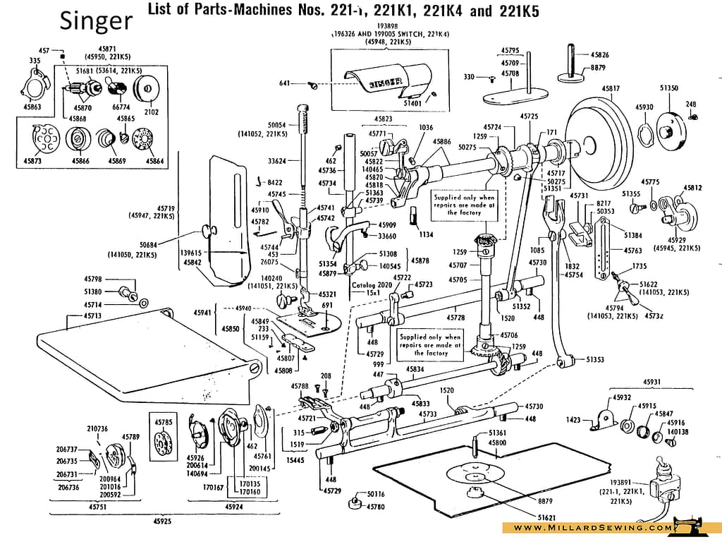 Tension Assembly, Complete for Singer 201, 221, 222, 301, & More ...