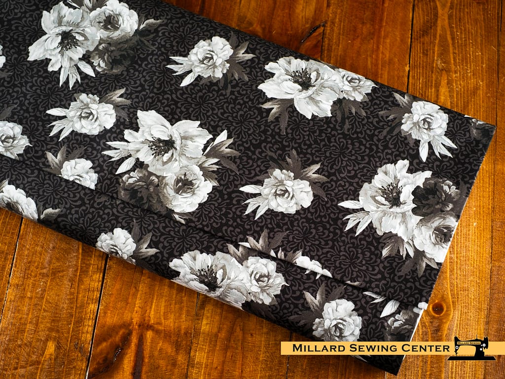 Cotton Fabric, 44″/45″ Wide Moonlit Walk in Bouquets Black by Maywood ...