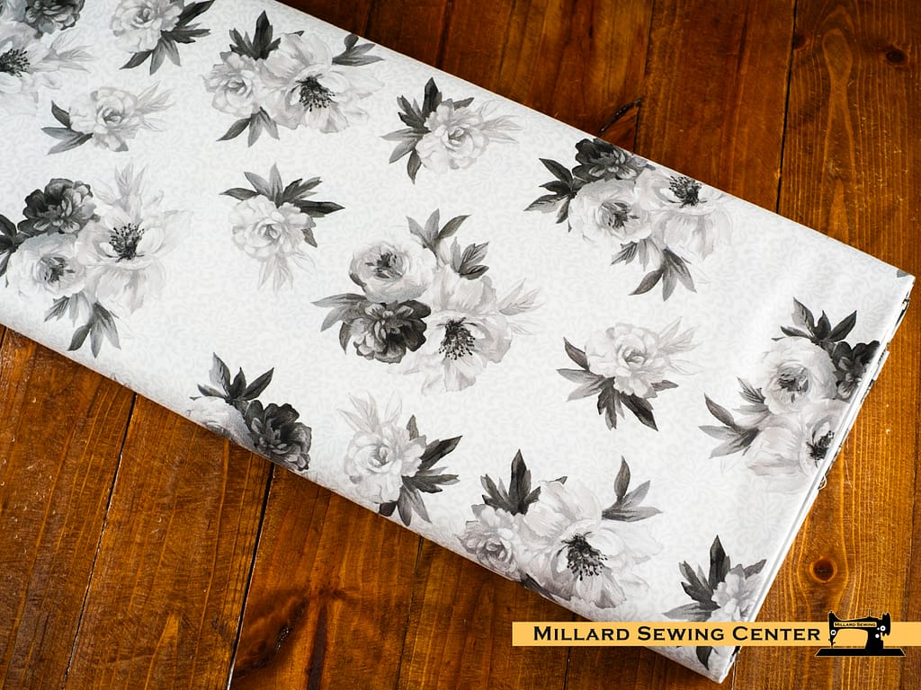 Cotton Fabric, 44″/45″ Wide Moonlit Walk in Bouquets White by Maywood ...