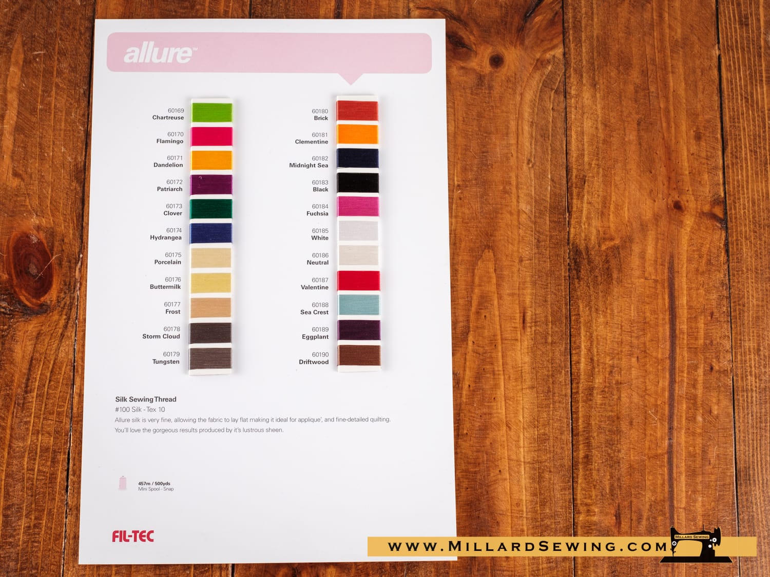 Color Selection Card for Allure Thread by Fil-Tec – Millard Sewing Center